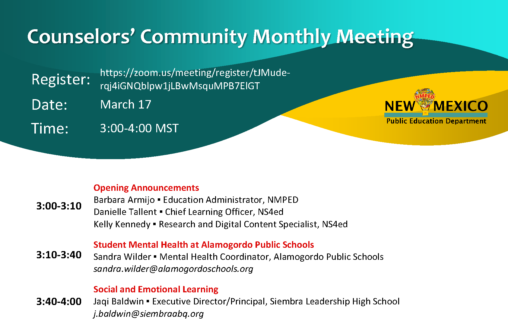 2020-21 Monthly Meetings – School Counselors NM